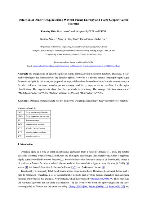 Pdf Detection Of Dendritic Spines Using Wavelet Packet Entropy And Fuzzy Support Vector Machine