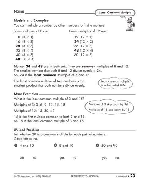 least common multiple lcm practice worksheet