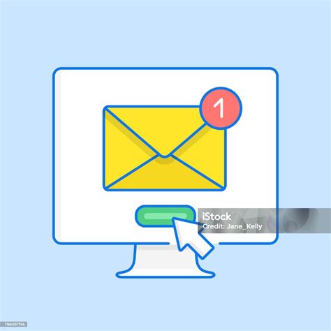 컴퓨터 화면에 이메일 알림 새 메시지 수신 뉴스 레터 이메일 읽기 구독 버튼 읽지 않은 전자 메일 알림 개념을 엽니 다 손으로 그린 스타일 라인 디자인 벡터 일러스트레이션