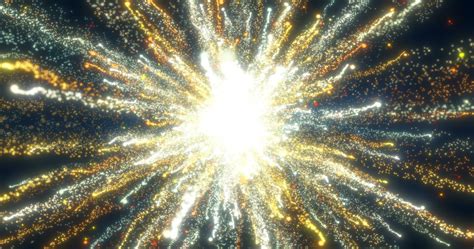 Abstract Glowing Energy Explosion Whirlwind Firework From Yellow Gold Lines And Magic Particles