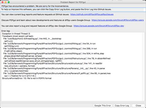 fix error report dialog · issue 24 · diffpy diffpy pdfgui · github
