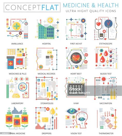 인포 그래픽 미니 개념 의학 및 건강 아이콘 웹에 대 한 프리미엄 품질 컬러 개념 평면 디자인 웹 그래픽 아이콘 요소 의학 건강 개념 건강관리와 의술에 대한 스톡 벡터 아트