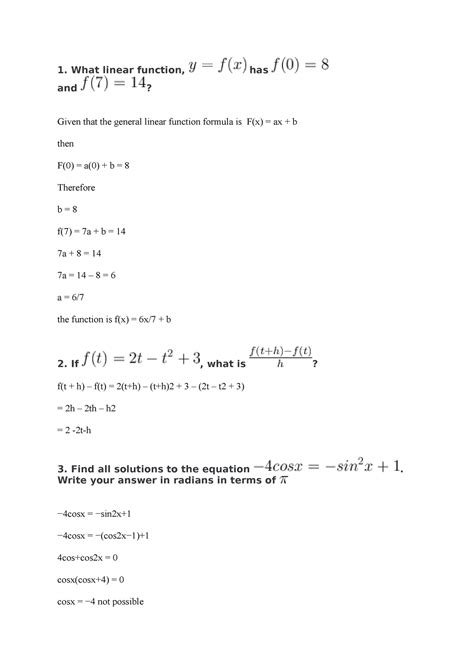 Calculas Written Assignment Unit 1 What Linear Function Has And
