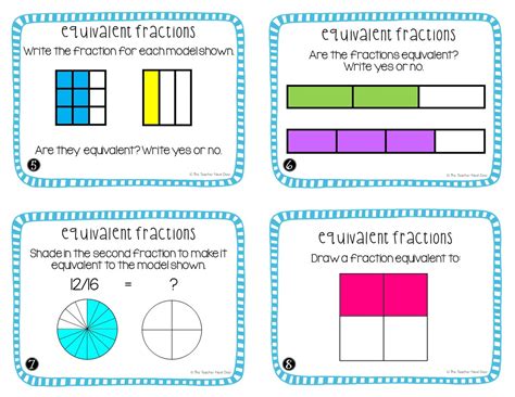 3rd Grade Equivalent Fractions Task Cards Equivalent Fractions Math