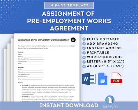Assignment Of Pre Employment Works Agreement Template Pre Employment