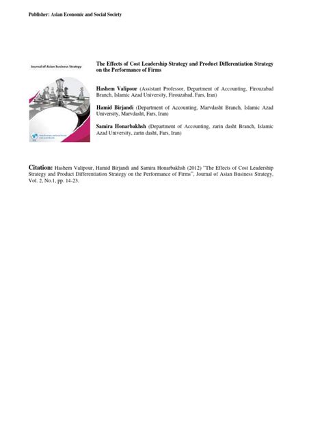 The Effects Of Cost Leadership Strategy Pdf Errors And Residuals