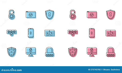 Set Line Shield With Cyber Security Brick Wall Safe Combination Lock