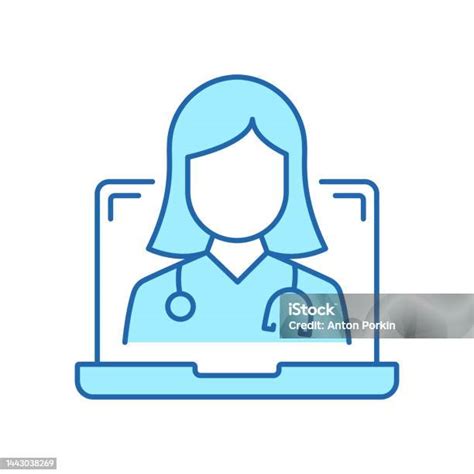 온라인 디지털 의학 라인 아이콘입니다 컴퓨터 의료 건강 관리 온라인 컬러 픽토그램 의사 가상 의료 서비스 개요 아이콘입니다 원격 진료 편집 가능한 획 고립된 벡터 그림