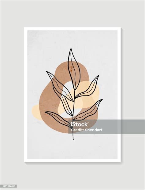 식물성 벽 예술 벡터 최소한의 자연 벽 예술 추상적인 모양의 보호 단풍 라인 아트 드로잉 인쇄 벽지 커버에 대한 추상 식물 예술