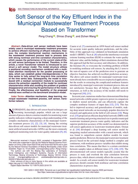 Pdf Soft Sensor Of The Key Effluent Index In The Municipal Wastewater Treatment Process Based