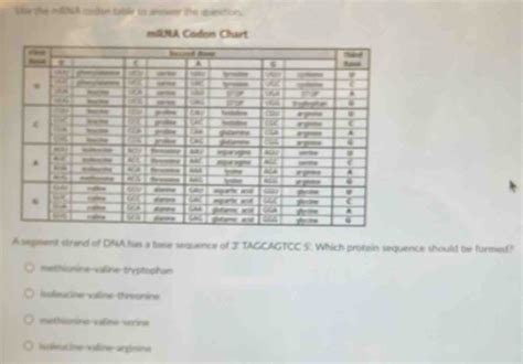 solved ue the mia coden table to amower the question mrna codon chart