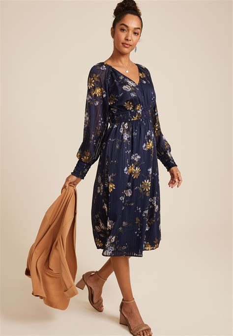 Floral Long Sleeve Midi Dress Maurices