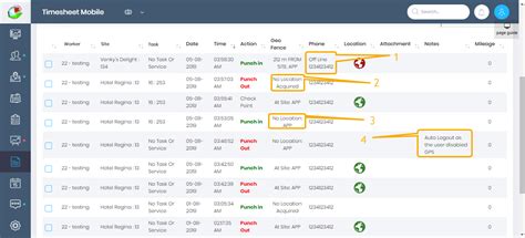 Activity Log Location Information Timesheet Mobile