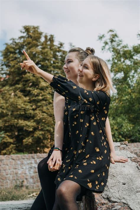 Lgbt Lesbian Couple Love Moments Concept Two Young Lesbians Girls