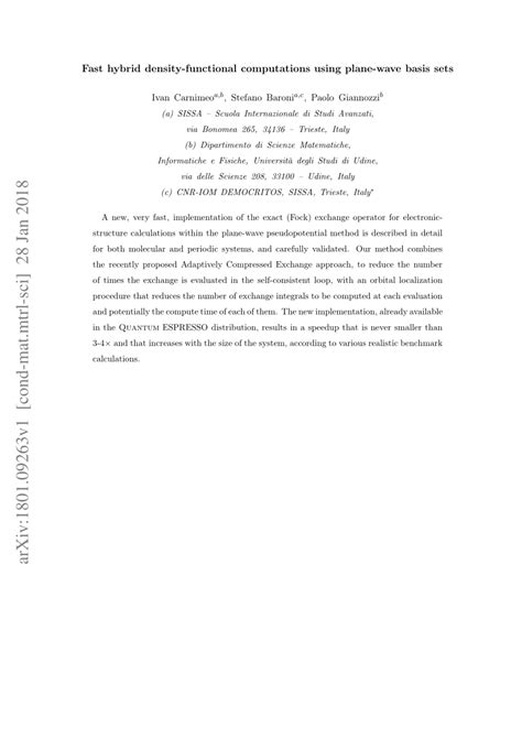 Pdf Fast Hybrid Density Functional Computations Using Plane Wave