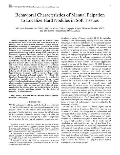 Pdf Behavioral Characteristics Of Manual Palpation To Localize Hard