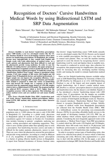 Pdf Recognition Of Doctors Cursive Handwritten Medical Words By Using Bidirectional Lstm And