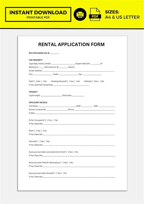 Rental Application Form Rental Application Form Template Printable