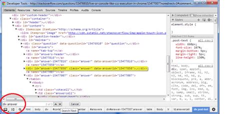 Live Or Console Like Css Execution In Chrome Stack Overflow