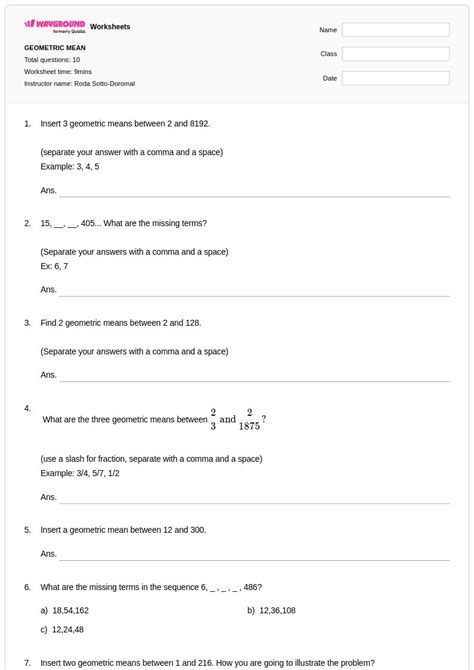 50 Geometric Mean Worksheets On Wayground Free And Printable