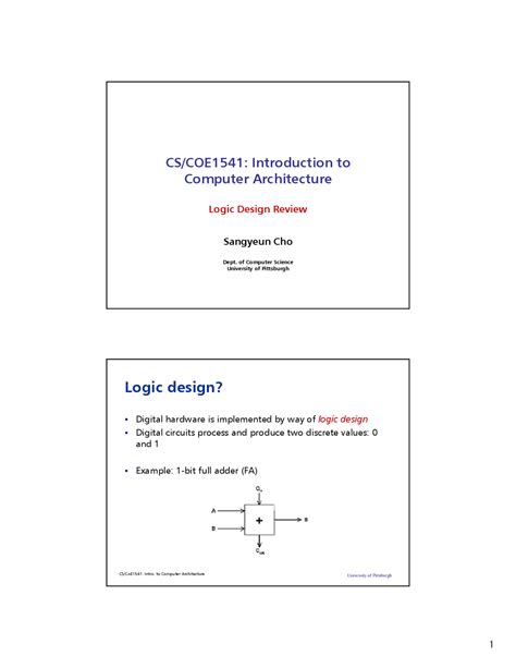 Logic Design Review Sheet Computer Architecture Cs 1541 Docsity