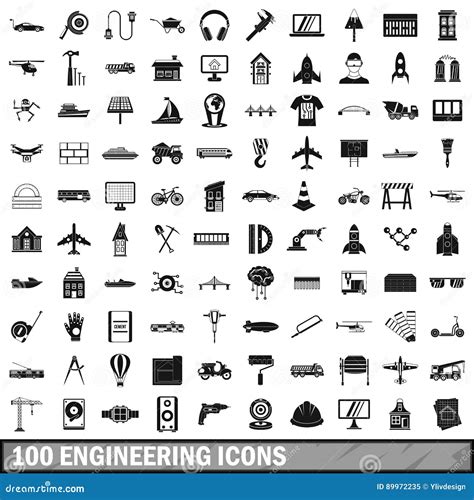 100 engineering icons set simple style stock vector illustration of