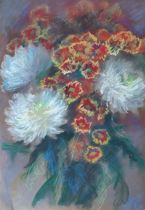 Картина пастелью Хризантемы «Профессиональный автор картина вписалась в интерьер отзывы