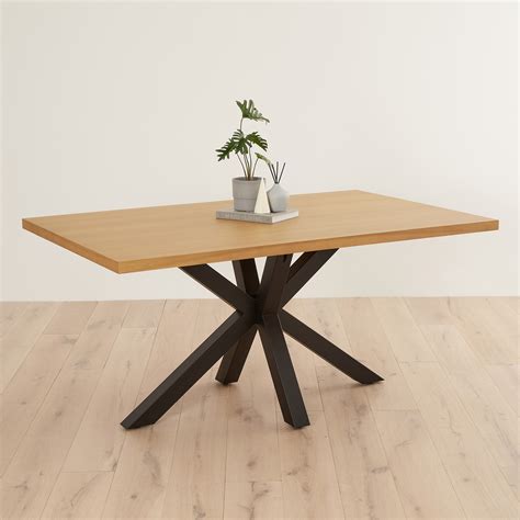 Industrial Natural Oak 160cm Dining Table With Black Starburst Legs 4