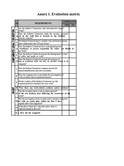 Contractor Evaluation Matrix Xls Pdf Occupational Safety And Health
