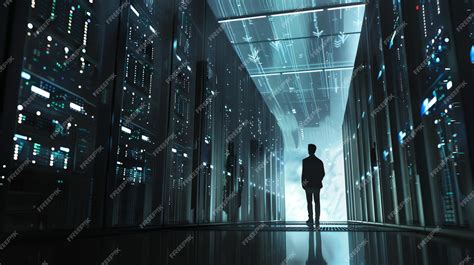 Premium Photo Futuristic Data Center Rows Of Server Racks With Blinking Lights In The Dark