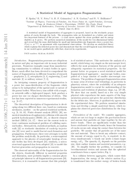 Pdf A Statistical Model Of Aggregates Fragmentation