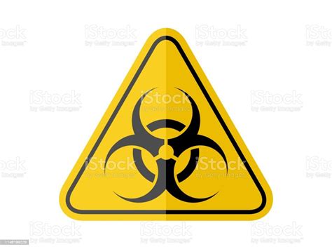 노란 둥근 삼각형 보드에 고립 된 생물 학적 위험 기호 아이콘 레이블 로고 또는 패키지 산업 등을 위한 경고 표시 평면 서류 벡터 디자인 건강관리와 의술에 대한 스톡 벡터