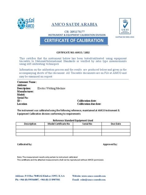 Certificate No 2 Electric Welding Machine Pdf Calibration