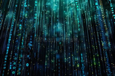 illustration of black background with blue and green vertical binary code creating an abstract