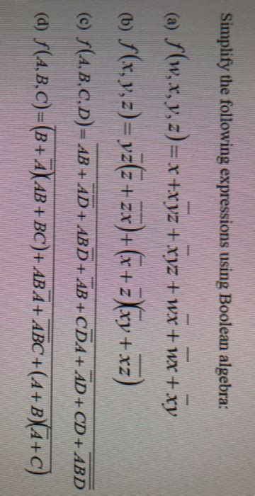 Solved Simplify The Following Expressions Using Boolean