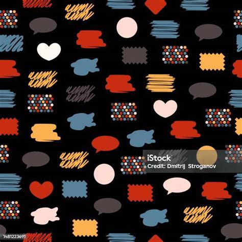 세 가지 심리스 패턴 세트 손으로 그린 다양한 모양과 낙서 개체 검은색에 대한 스톡 벡터 아트 및 기타 이미지 검은색 귀여운 기하 Istock