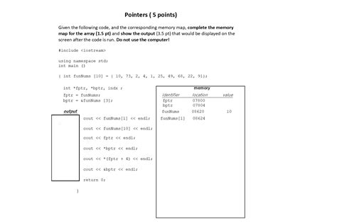 Solved Pointers Points Given The Following Code And Chegg
