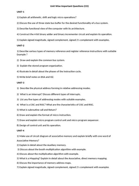 Unit Wise Important Questions Pdf