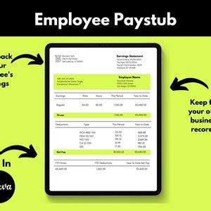 Employee Pay Stub Pay Stub Template Editable Pay Stub Payroll Check Template Earnings