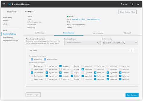 Associating Business Groups And Environments To Runtime Fabric
