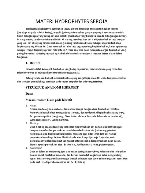 Hydrophytes Materials On Water Lilies Pdf