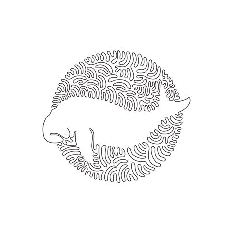 Single One Curly Line Drawing Of Cute Dugong Abstract Art Continuous Line Draw Graphic Design