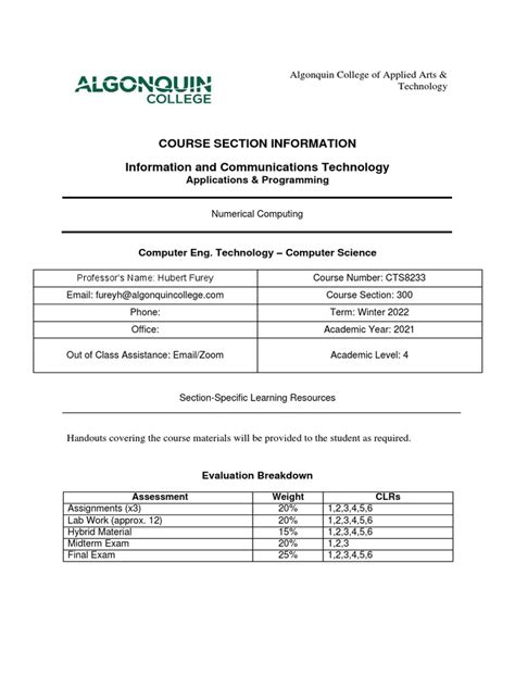 algonquin college numerical computing cts8233 pdf ordinary differential equation errors