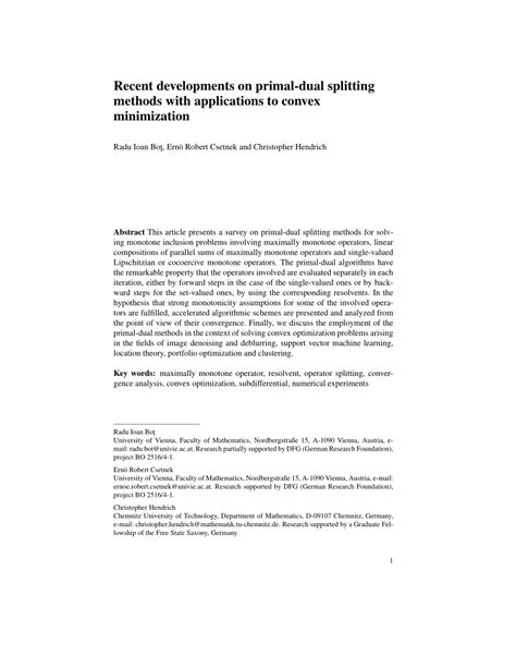 Pdf Recent Developments On Primaldual Splitting Methods With