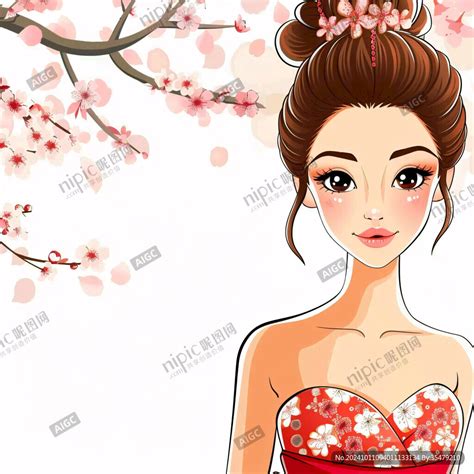 Ai创作图卡通桃花女孩 桃花美人插画 手绘桃花美女 整容整形花季少女插画 卡通插画美女 美女人物插画 卡通美女插画 可爱美女卡通插画 韩国女孩插画 美女手绘插画 可爱美女插画 美女插画 漂亮