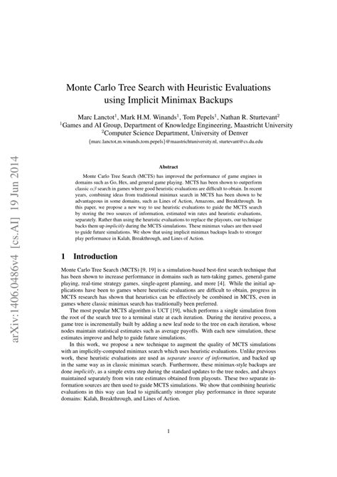 Pdf Monte Carlo Tree Search With Heuristic Evaluations Using Implicit