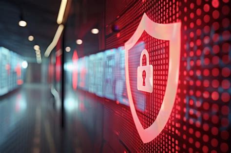 Illuminated Digital Shield Icon With A Lock Representing Cybersecurity In A Modern Data Center