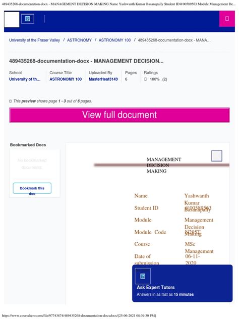 489435268 Documentation Docx Management Decision Making Name