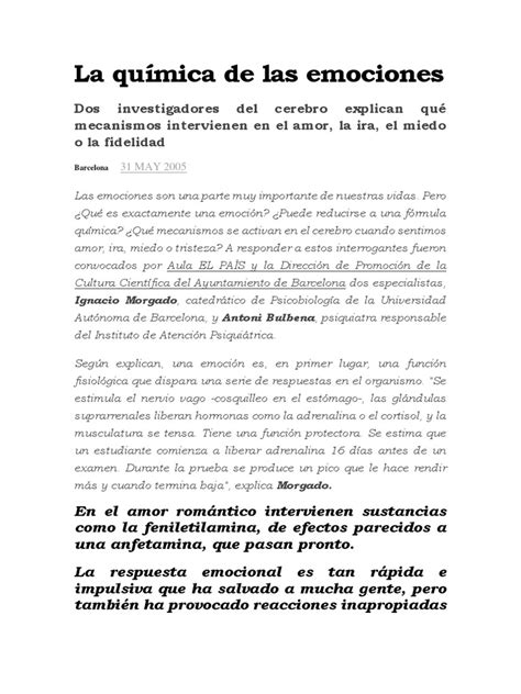 Química De Las Emociones Y Su Impacto Pdf Las Emociones Amor