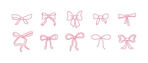 Outline Coquette Girly Bows And Ribbons Y2k Glamour Style Retro Line